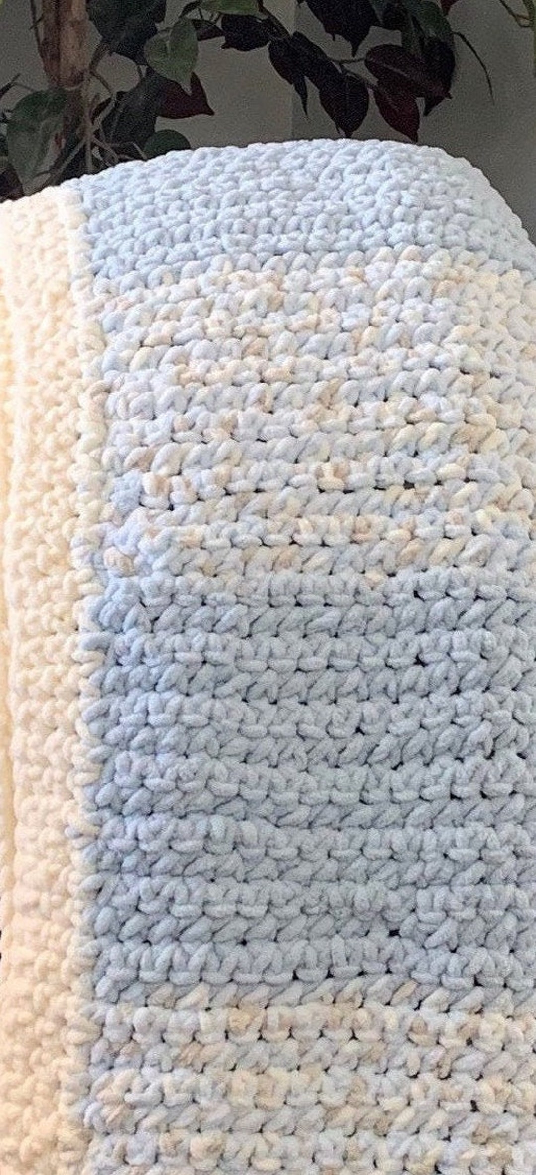 Vintage White and Baby Blue Crochet Baby Blanket Handmade Cozy Nursery ...