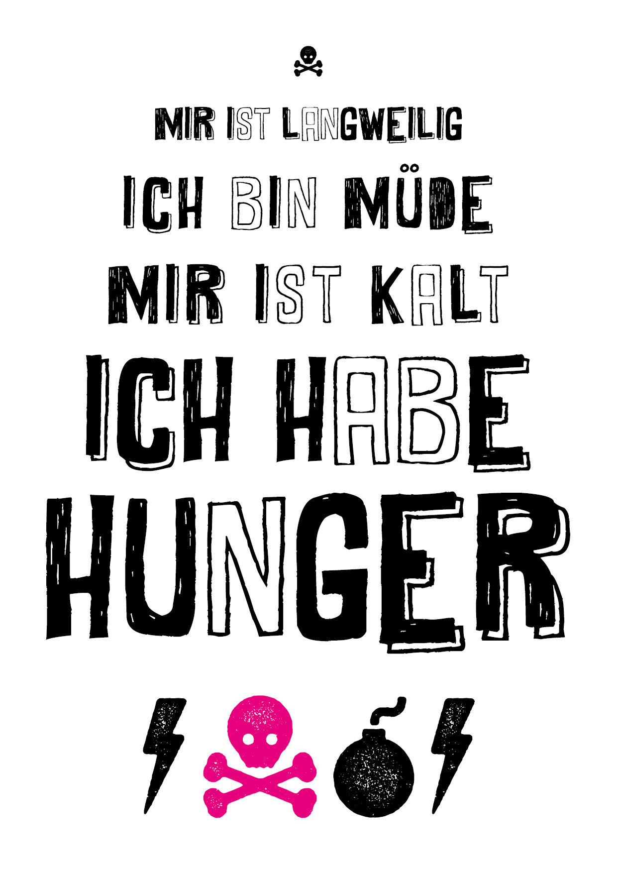 LANGWEILIG HUNGER MÜDE Kunstdruck Poster Spruch - Etsy.de