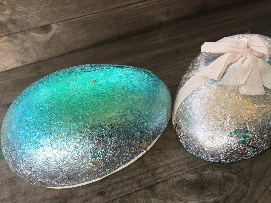 VINTAGE Old Fillable Silver Easter Egg With Bow Stanniol Foil Metal ...