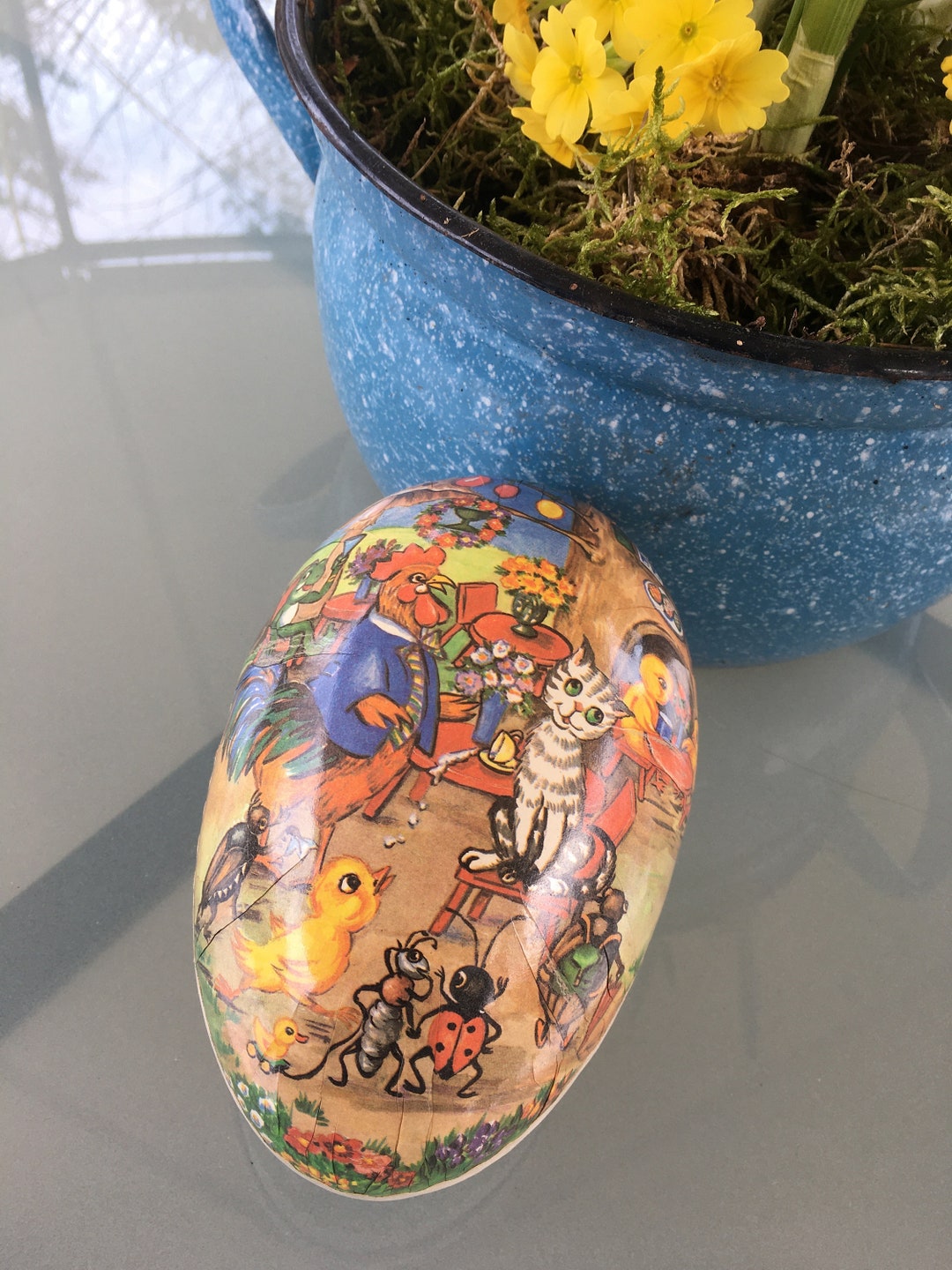 VINTAGE Old Fillable Easter Egg 60s 50s Easter Bunny Eggs Birds Chicks ...