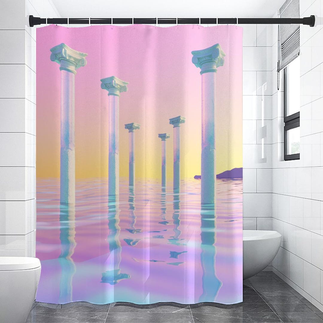 Pastel Vaporwave Shower Curtain | Liminal Space Home Decor | Aesthetic Poolrooms - Etsy