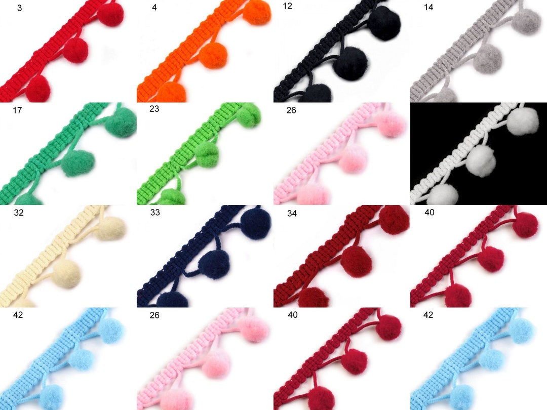 1 M Pompom Border, Pompom Border, Decorate Pompoms, Sew in Plain Colors ...