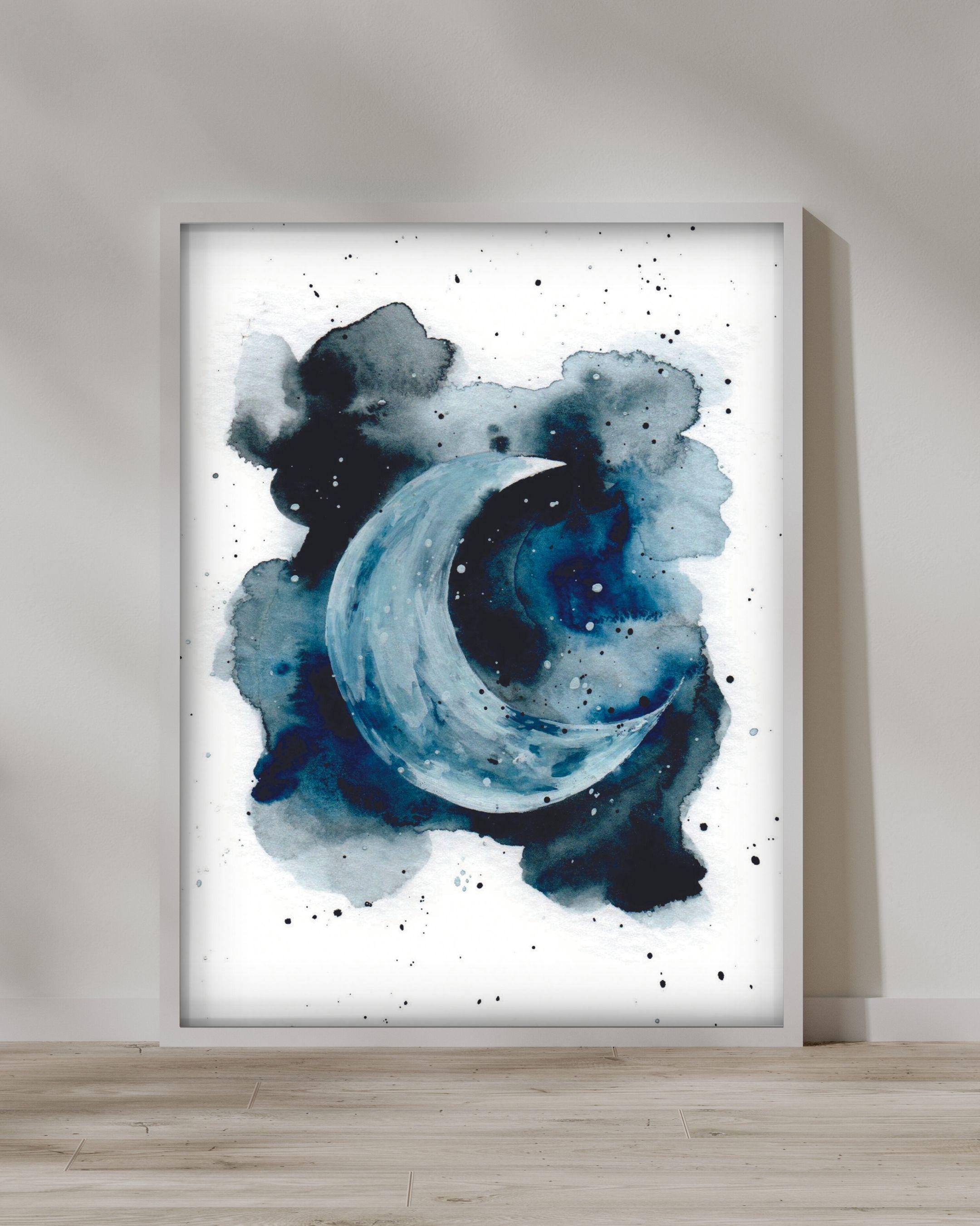 Crescent Moon Watercolor Art Print | Digital Download Moon | Instant ...
