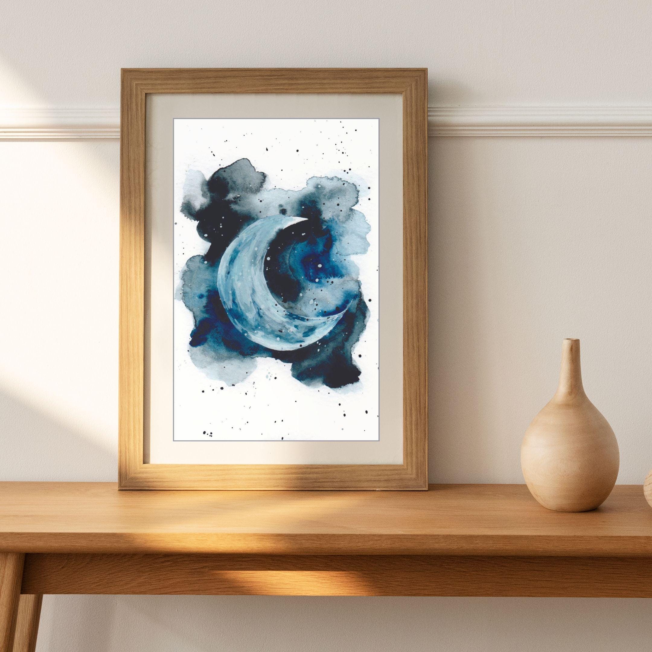 Crescent Moon Watercolor Art Print | Digital Download Moon | Instant ...