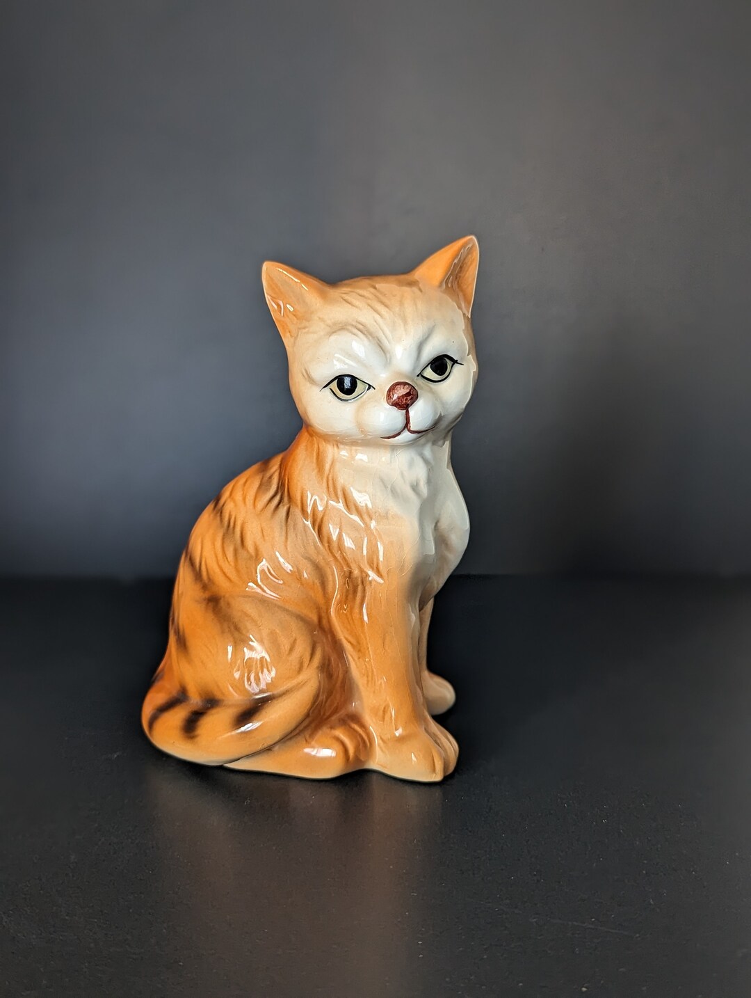 Vintage Porcelain Cat Figurine, Orange Cat Statue - Etsy