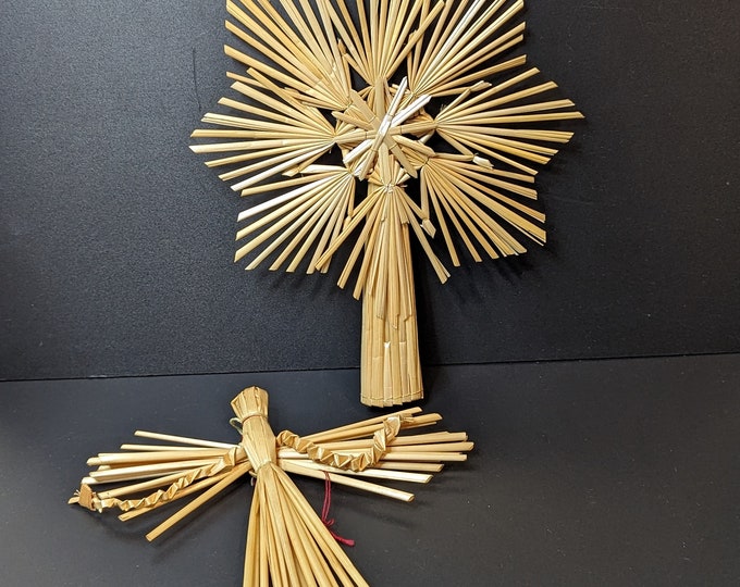 Straw Tree Topper and Straw Angrl, Vintage German Straw Swirls Tree ...
