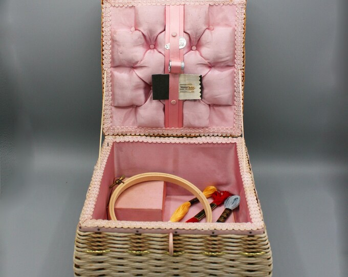 Vintage Music Box Sewing Basket, Charming Embroidery, Needlework or ...