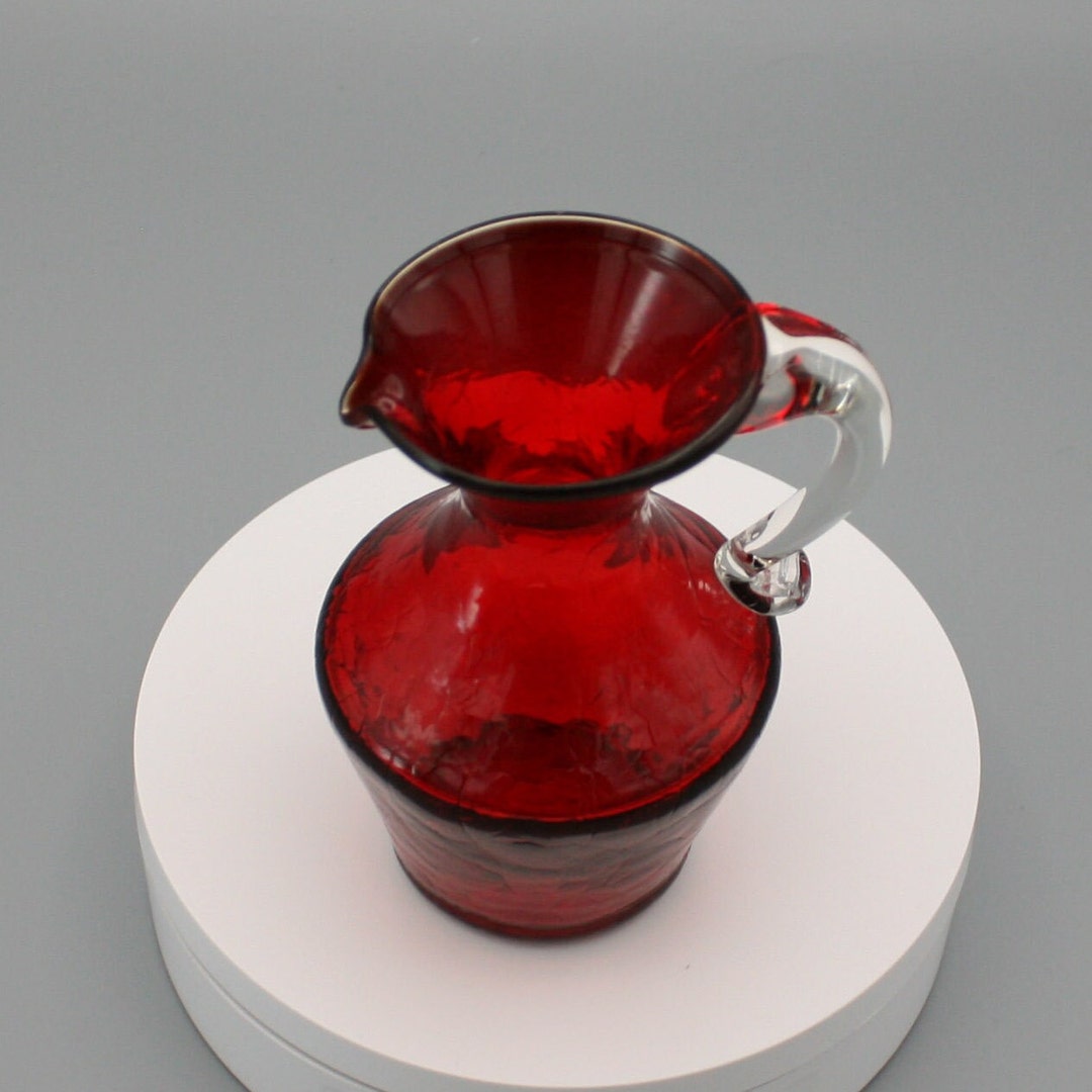 Vintage Red Crackle Glass Pitcher Vase, 4.5x2.5, Wide Mouth, Narrow ...