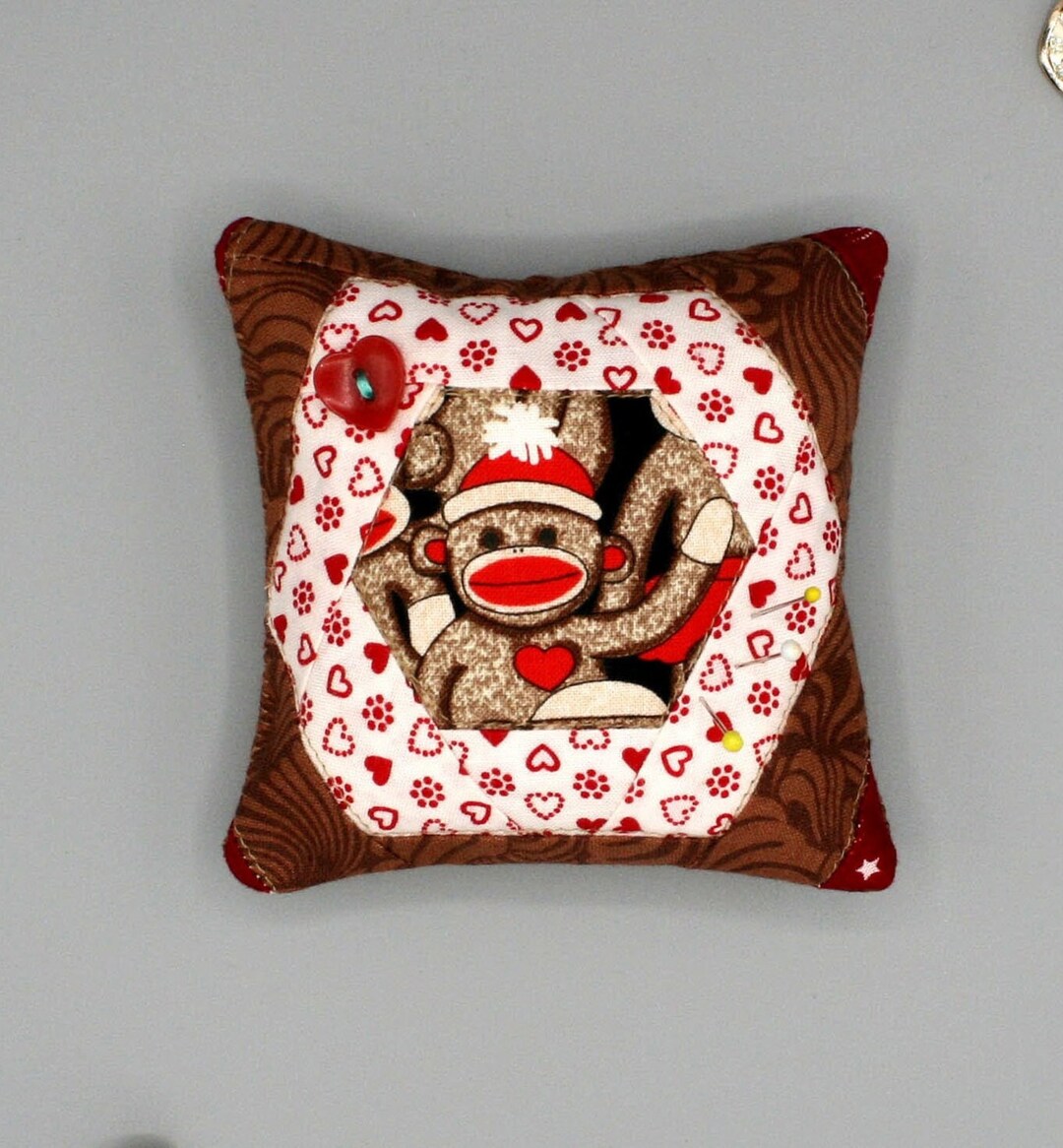 Sock Monkey Pincushion Pin Cushion, 3.5, Handmade, Lined, Quilted ...