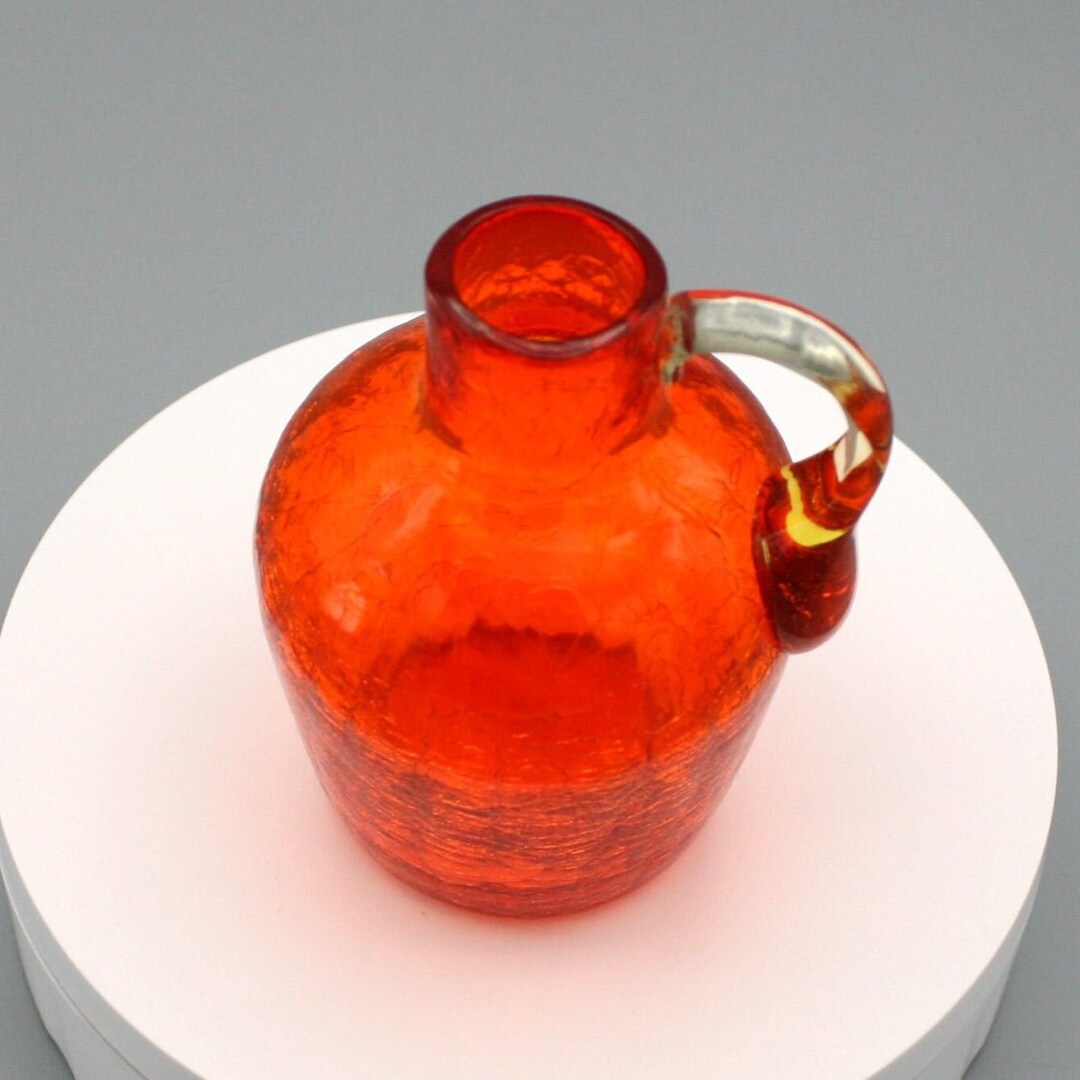 Vintage Orange Crackle Glass Jug, 4x2.5, Narrow Neck, Bulbous Base ...