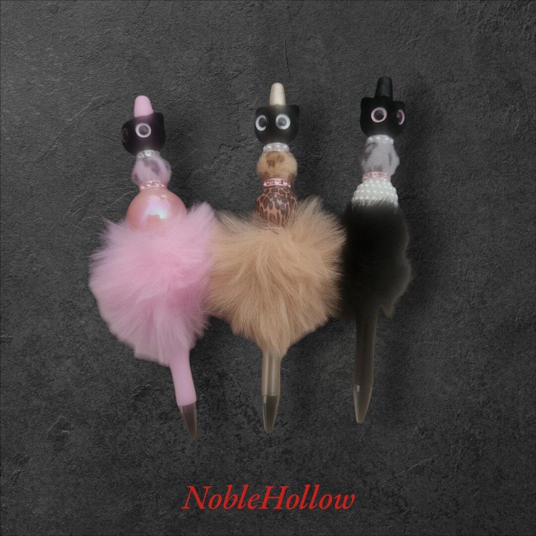 Beaded Ballpoint Fuzzy Black Cat Pens Bling Ballpoint Pens Novelty ...