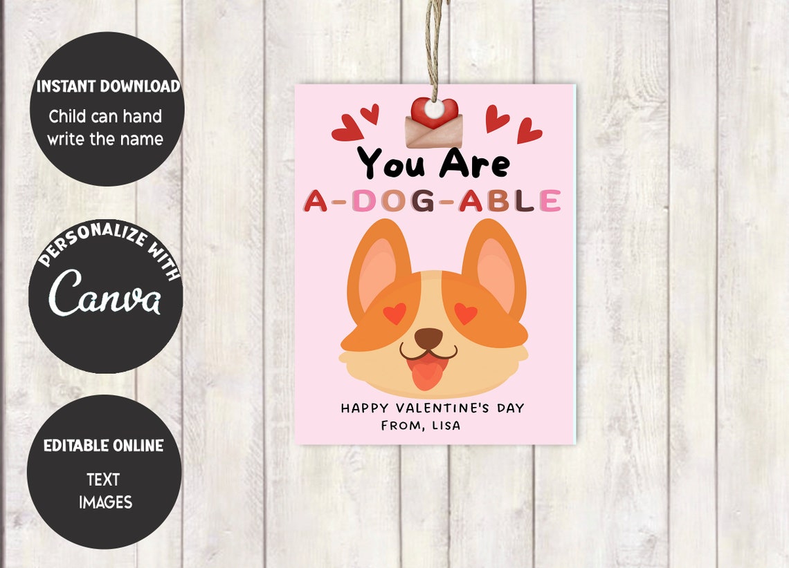 Editable Printable Puppy Valentine's Day Cards Kids School DIY Puppy ...