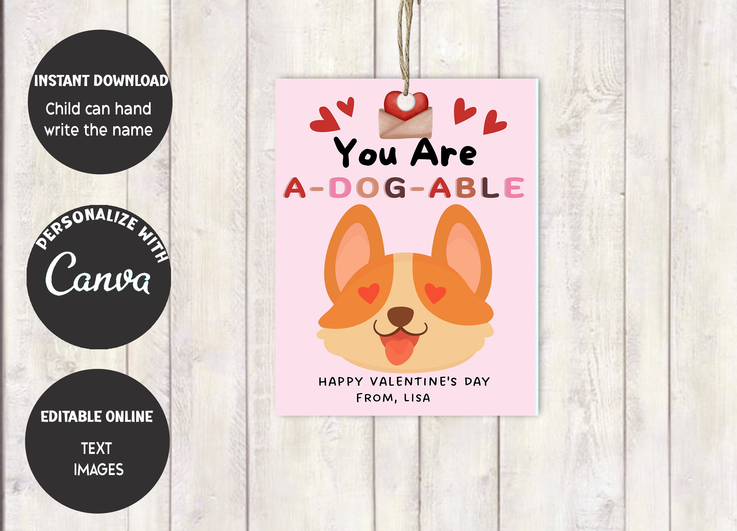 Editable Printable Puppy Valentine's Day Cards Kids School DIY Puppy ...