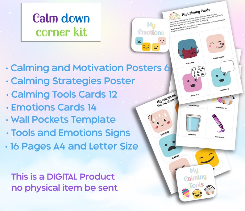 Calm Down Corner Kit. Printable Set for Kids Classroom Preschool ...