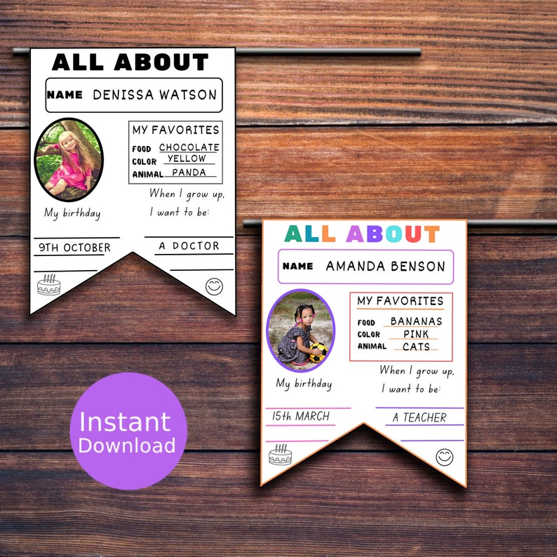 First Day of School, All About Me Printable Flag Back to School. Kids ...