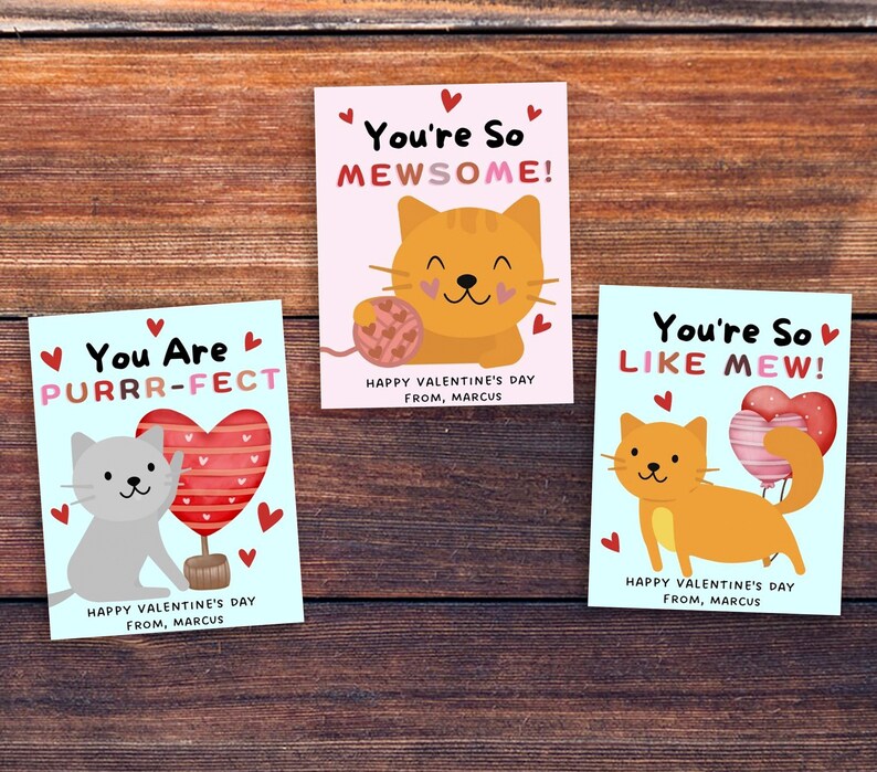 Editable Printable Dogs and Cats Valentine's Day Cards, Kids School DIY ...