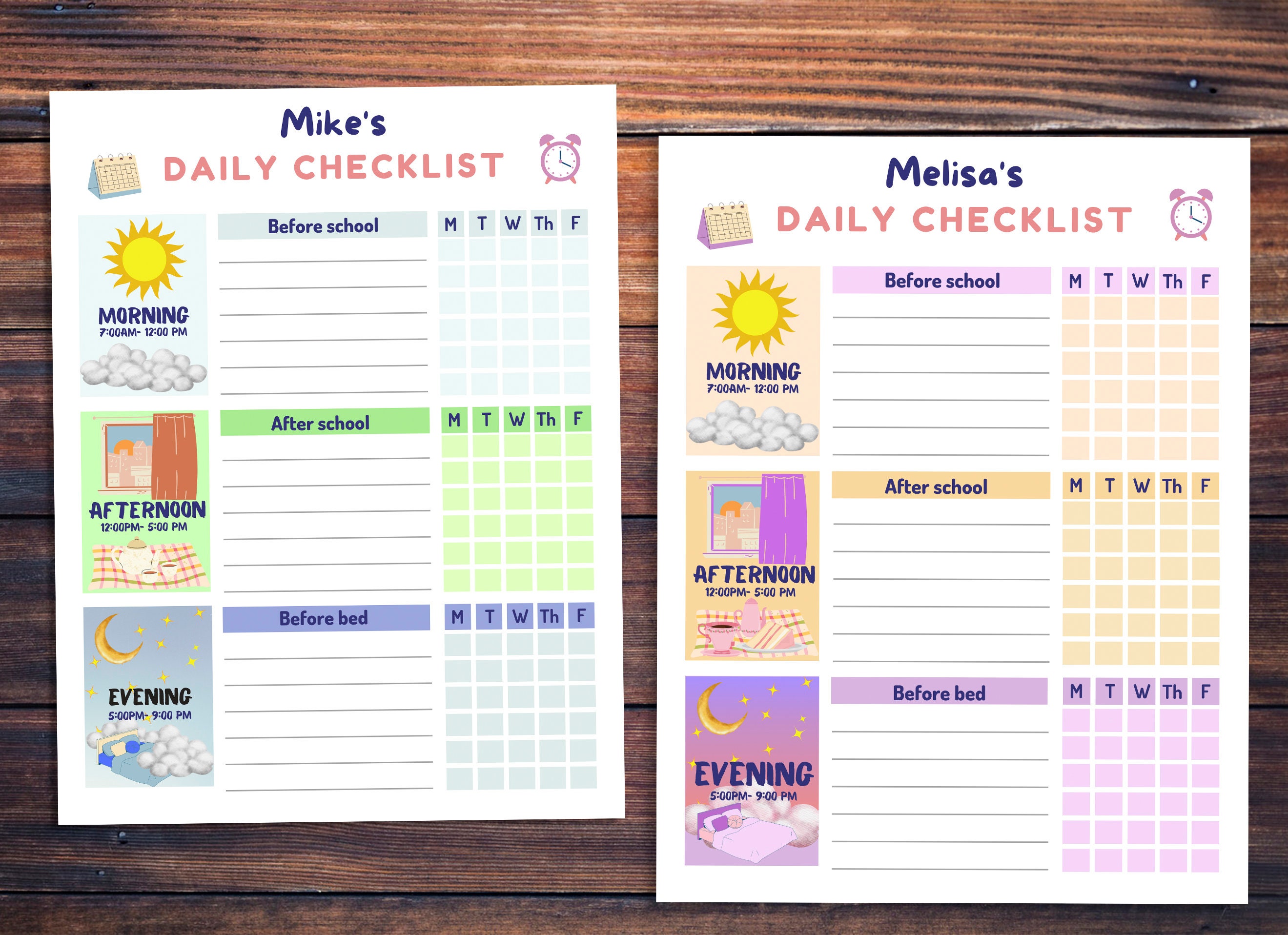 Kids Editable Daily Chore Chart. School Checklist Schedule Printable ...