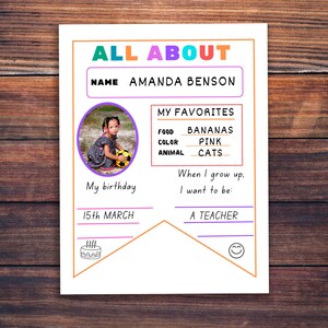 First Day of School, All About Me Printable Flag Back to School. Kids ...