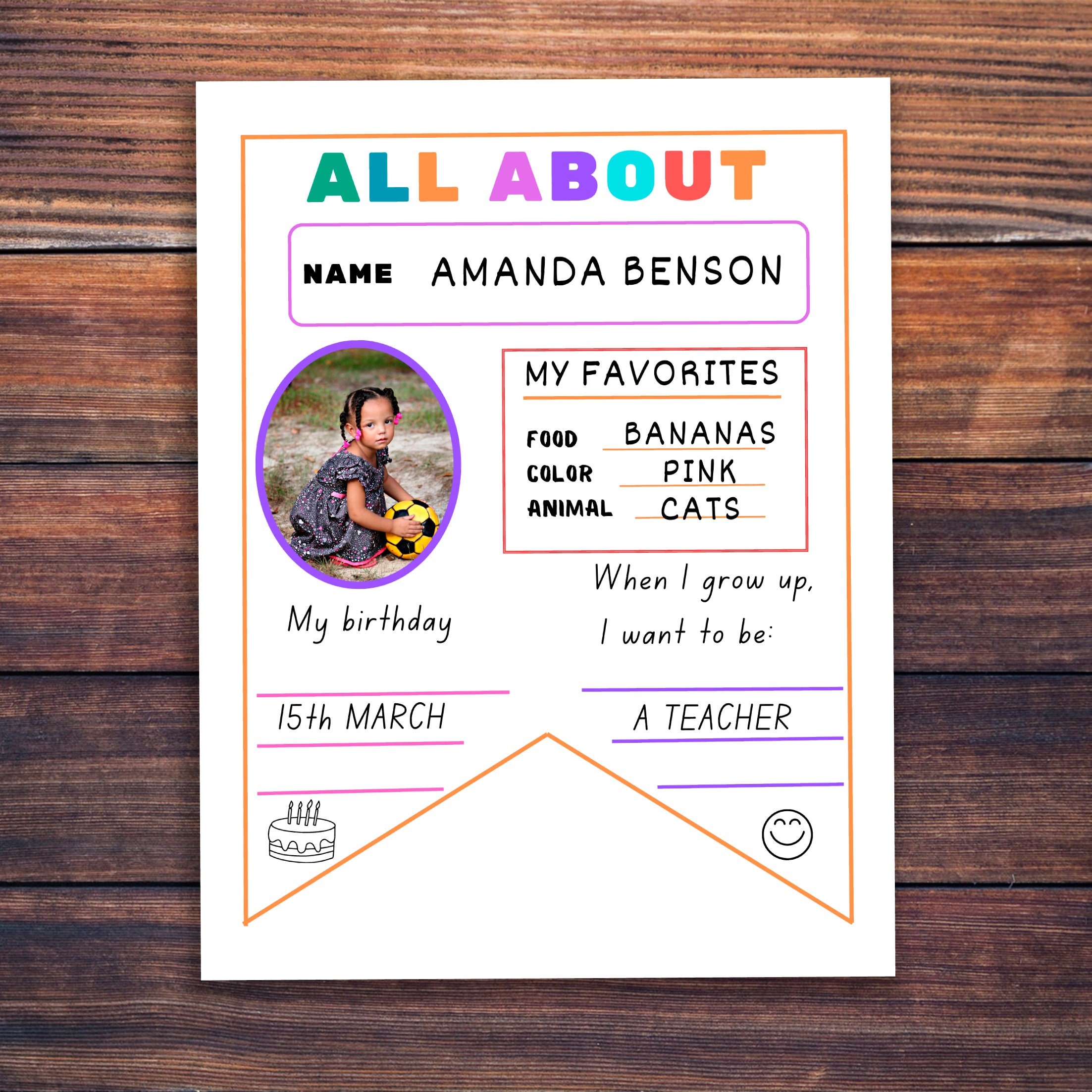 First Day of School, All About Me Printable Flag Back to School. Kids ...
