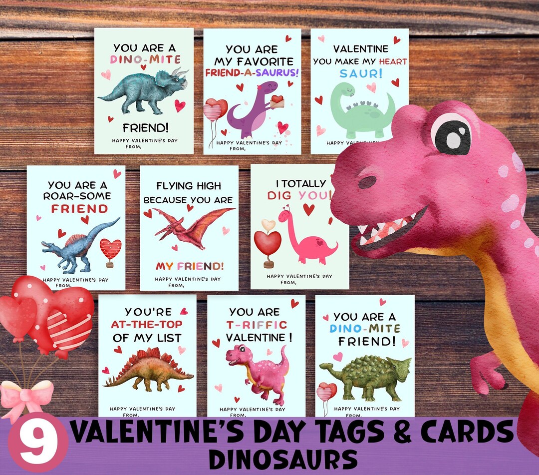 Dinosaurs Valentine's Day Cards Editable Printable Kids School DIY ...