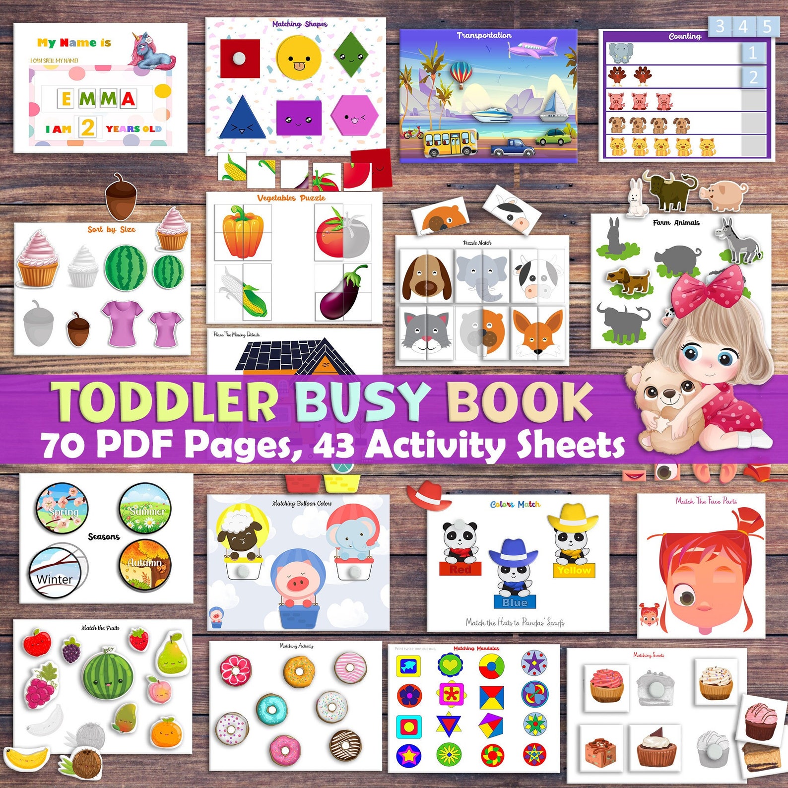 Toddler Busy Book Printable. Matching Activities for Preschooler ...