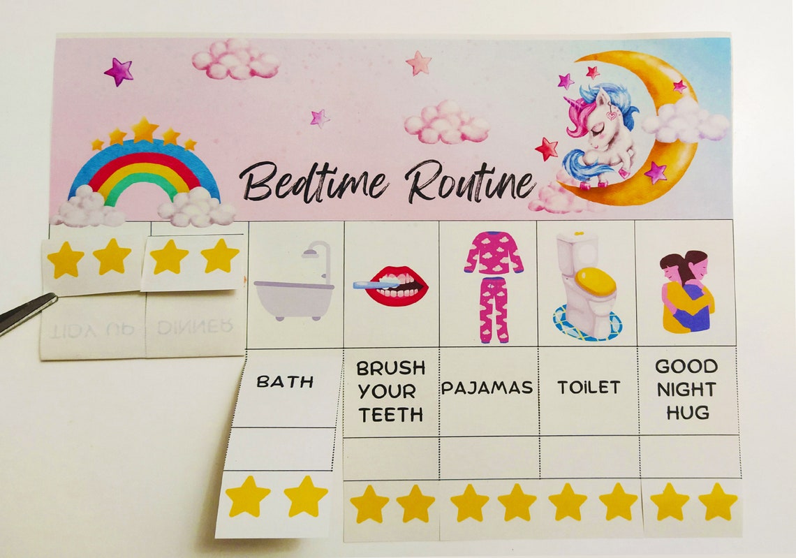 Unicorn Bed Time Routine Chart for Toddlers. Printable Chore Chart ...