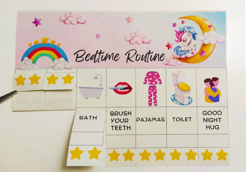 Unicorn Bed Time Routine Chart for Toddlers. Printable Chore Chart ...