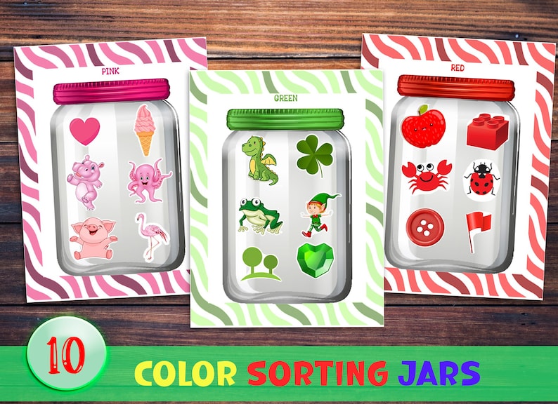 Color Sorting Jars, Learning Colors, Busy Book Printable, Toddler ...