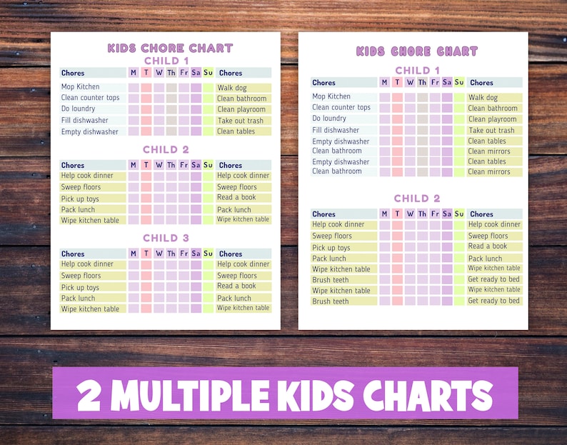 Editable Chore Charts Multiple Kids Daily Checklist Bundle - Etsy
