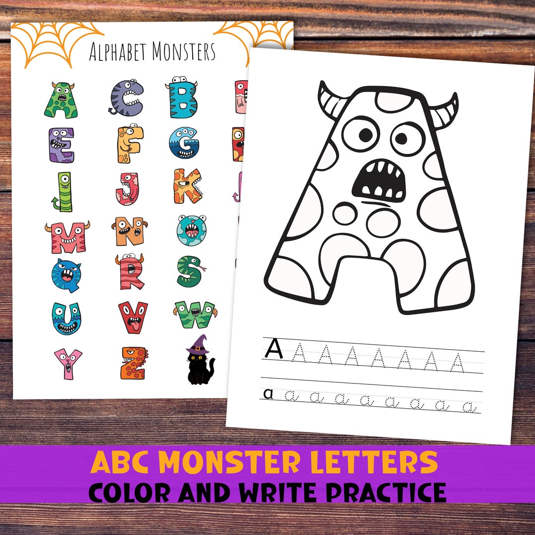 ABC Halloween Writing Practice. Monster Letters Coloring and - Etsy