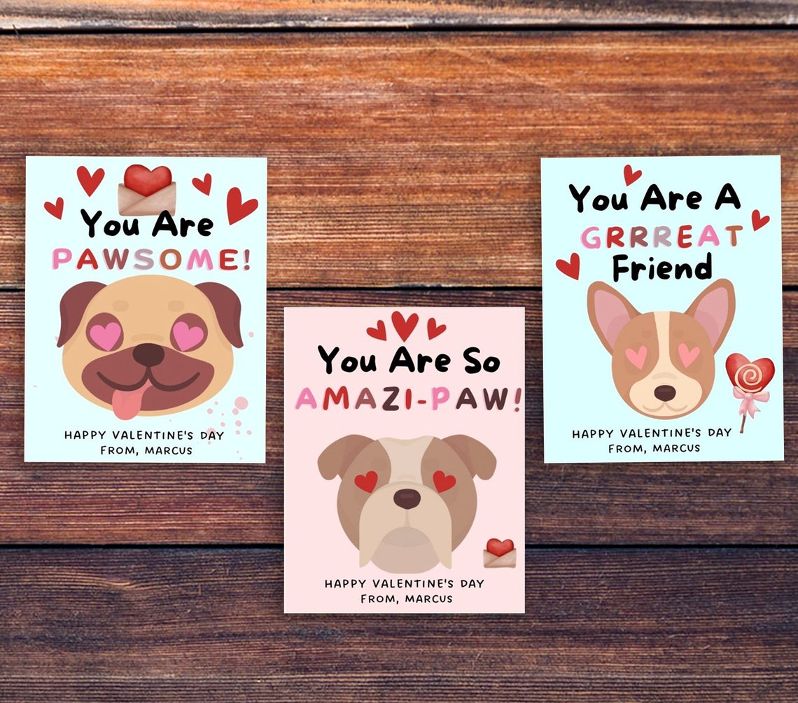 Editable Printable Puppy Valentine's Day Cards Kids School DIY Puppy ...