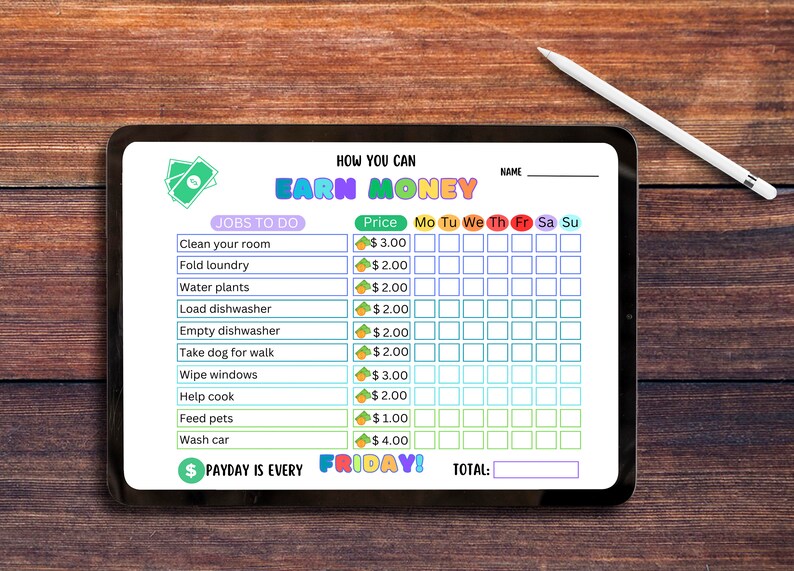 Money Chore Chart for Kids, How to Earn Money for Kids, Editable ...