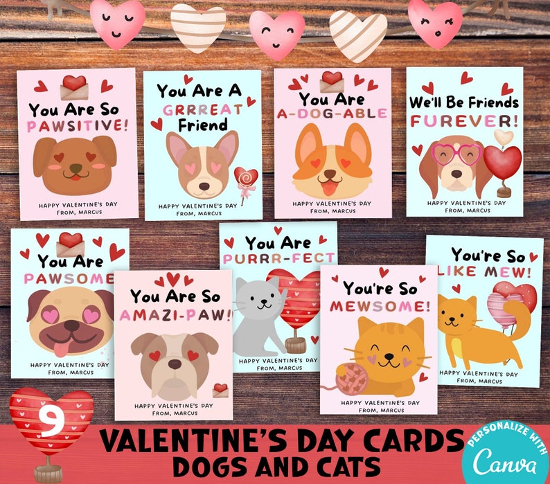 Editable Printable Puppy Valentine's Day Cards Kids School DIY Puppy ...