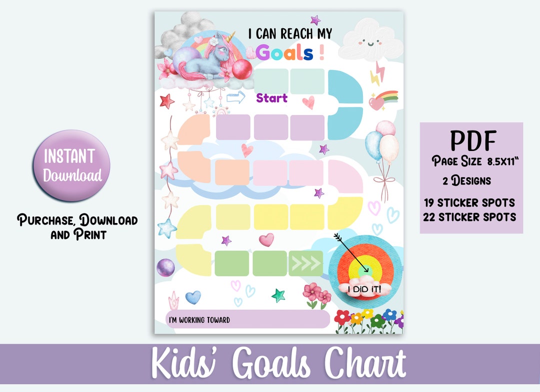 Printable Kids Goal Chart Unicorn, Daily Chore, Behavior Chart, Routine ...