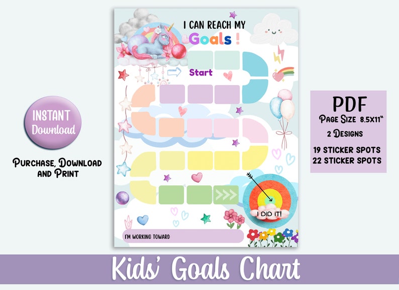 Printable Kids Goal Chart Unicorn, Daily Chore, Behavior Chart, Routine ...