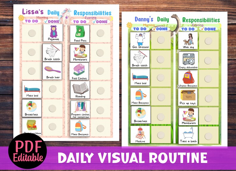 Visual Daily Routine Chart With Cards Morning Evening Schedule - Etsy