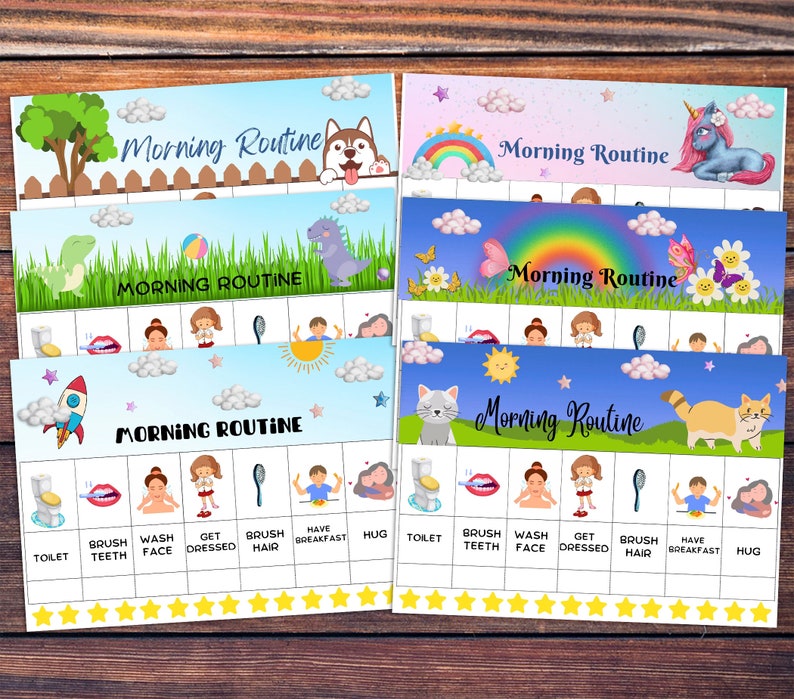 Unicorn Morning Routine Chart for Toddler. 6 Printable Morning - Etsy