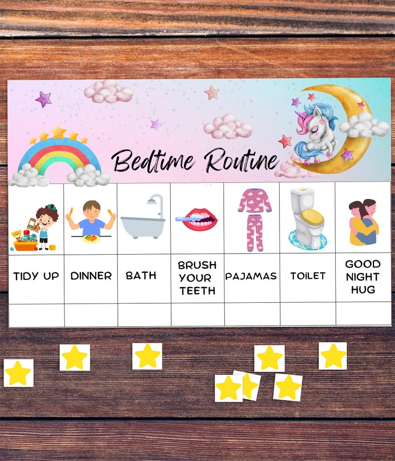 Unicorn Bed Time Routine Chart for Toddlers. Printable Chore Chart ...