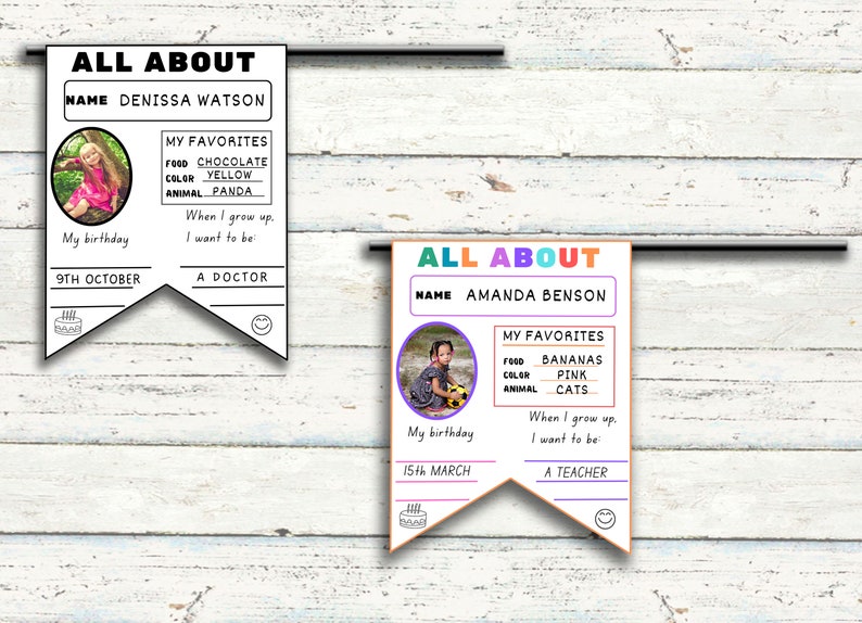 First Day of School, All About Me Printable Flag Back to School. Kids ...