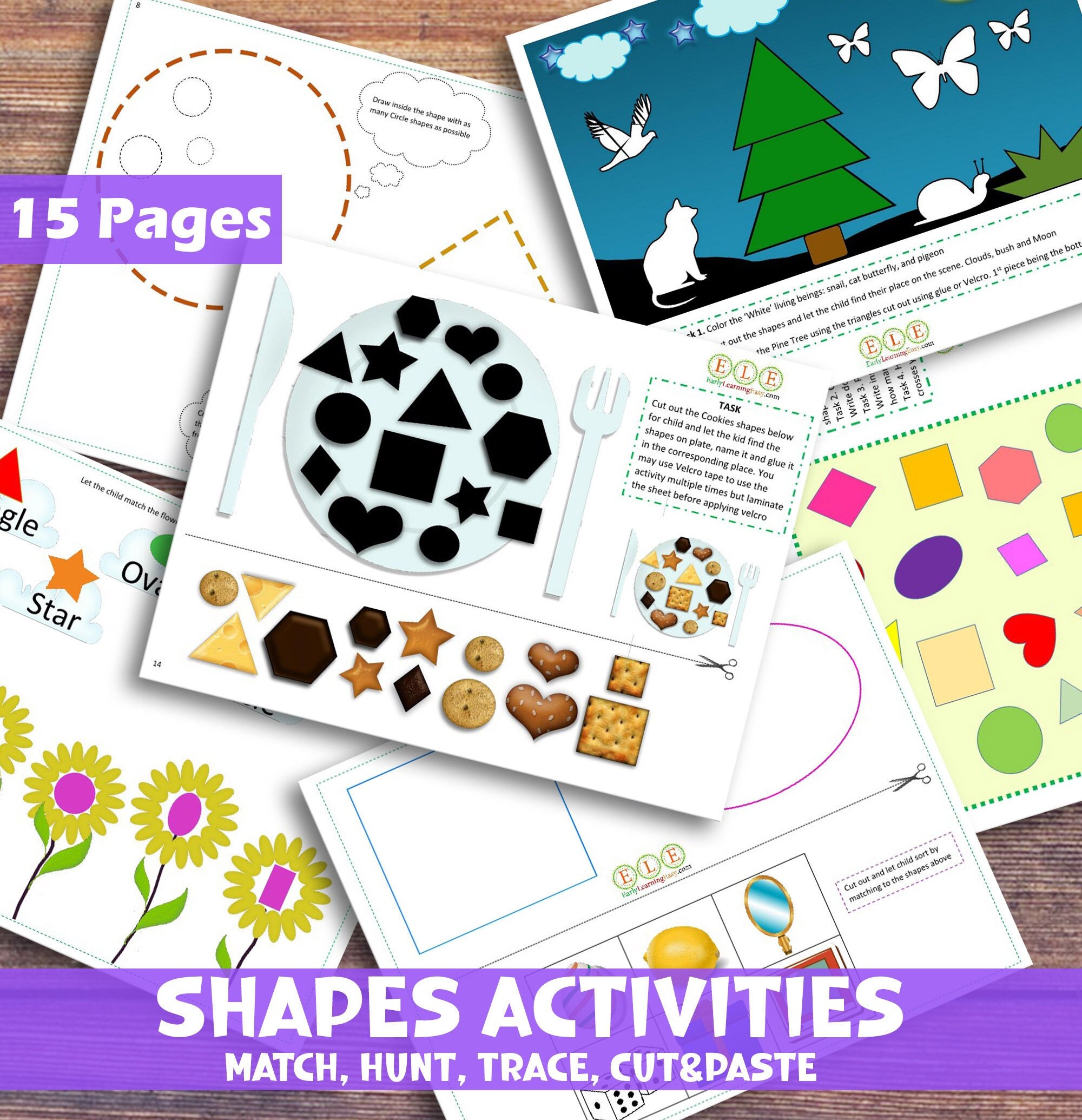 Toddler Learning Shapes Activities. Pre-k Worksheets. - Etsy