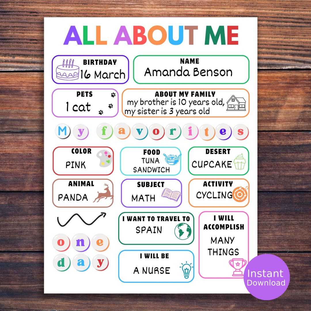 All About Me Back to School Informational Printable for Teachers ...
