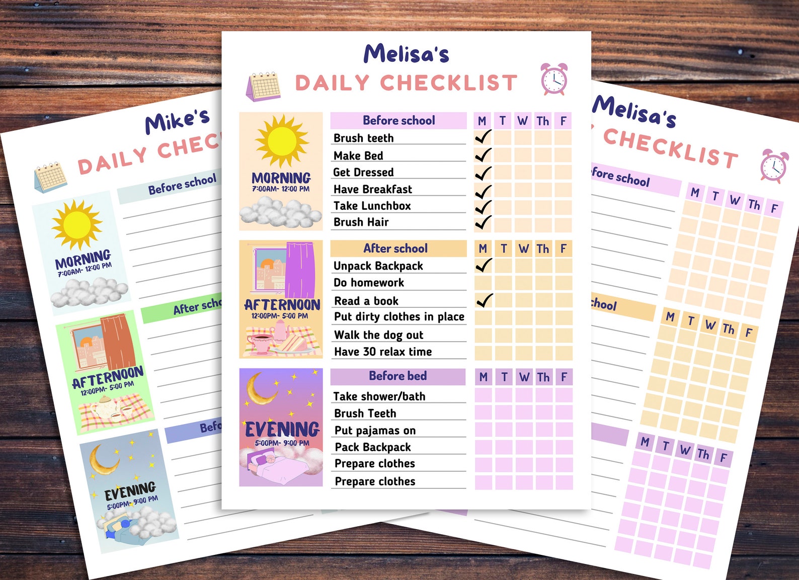 Kids Editable Daily Chore Chart. School Checklist Schedule Printable ...