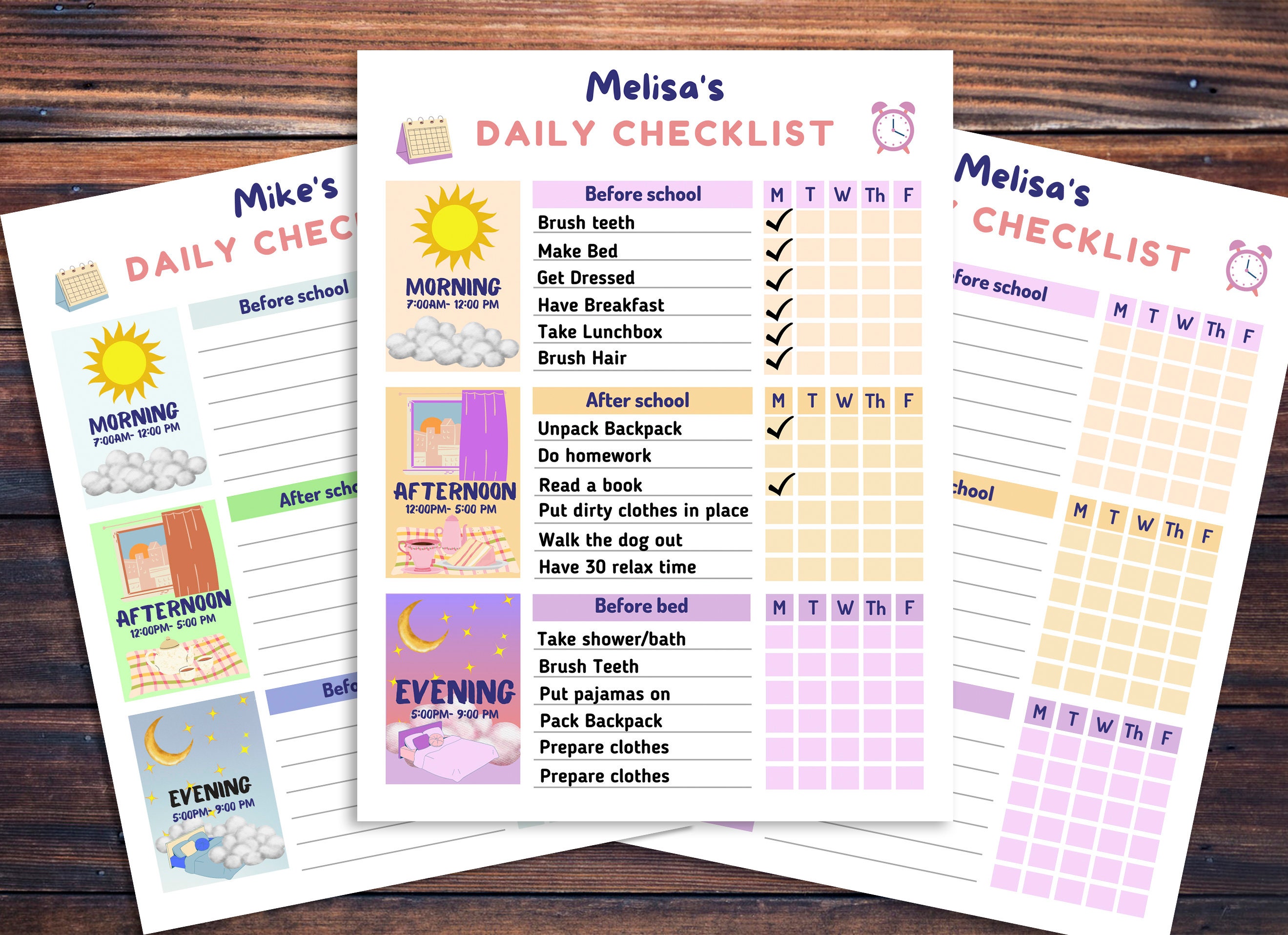 Kids Editable Daily Chore Chart. School Checklist Schedule Printable ...