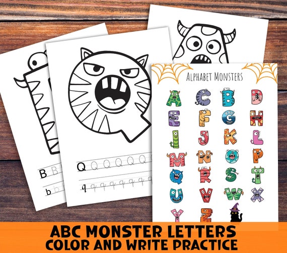 ABC Halloween Writing Practice. Monster Letters Coloring and - Etsy