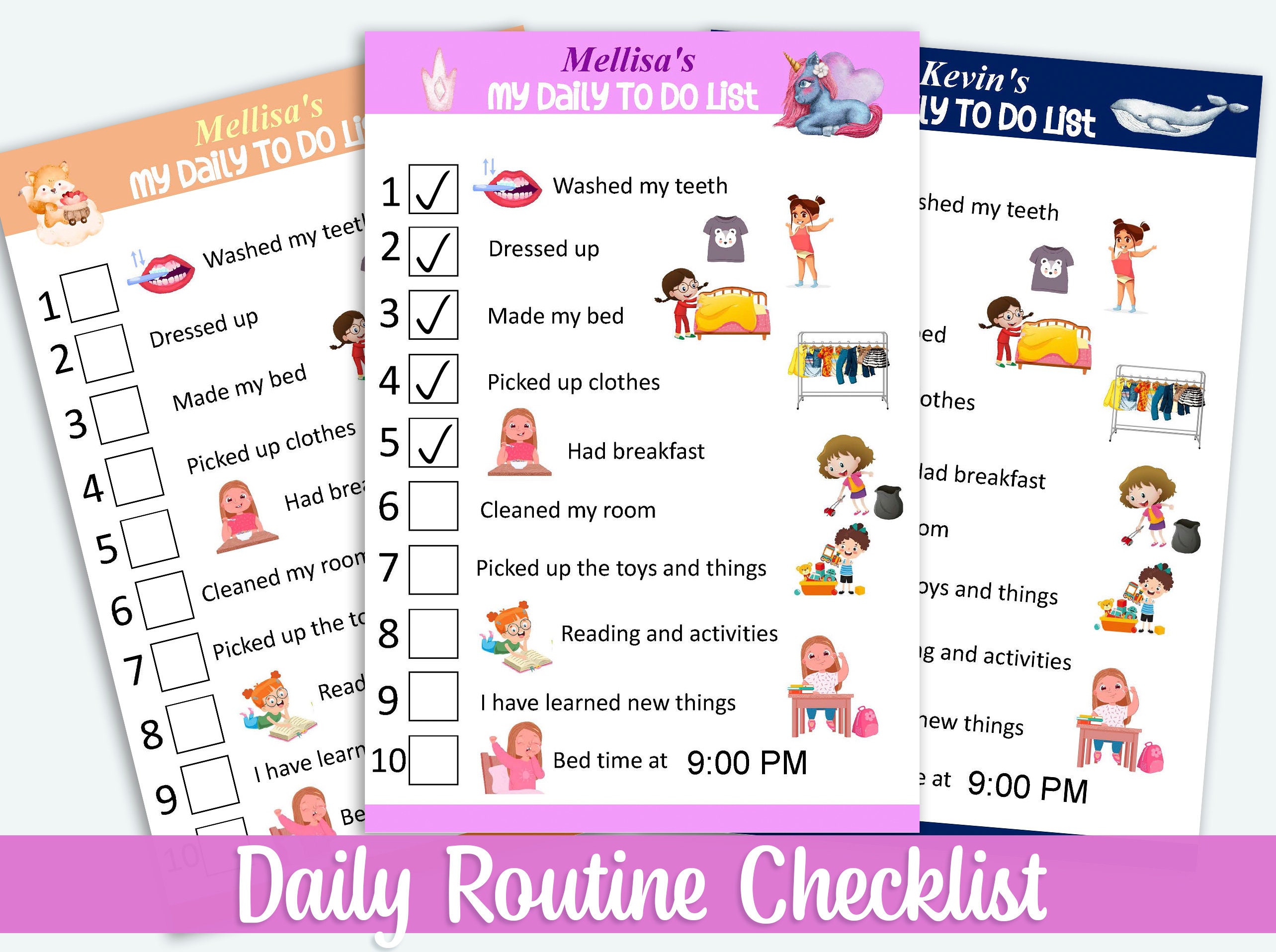 Editable Kids Daily Routine Checklist. Morning Routine, Kids Bedtime ...
