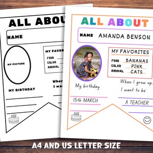 First Day of School, All About Me Printable Flag Back to School. Kids ...