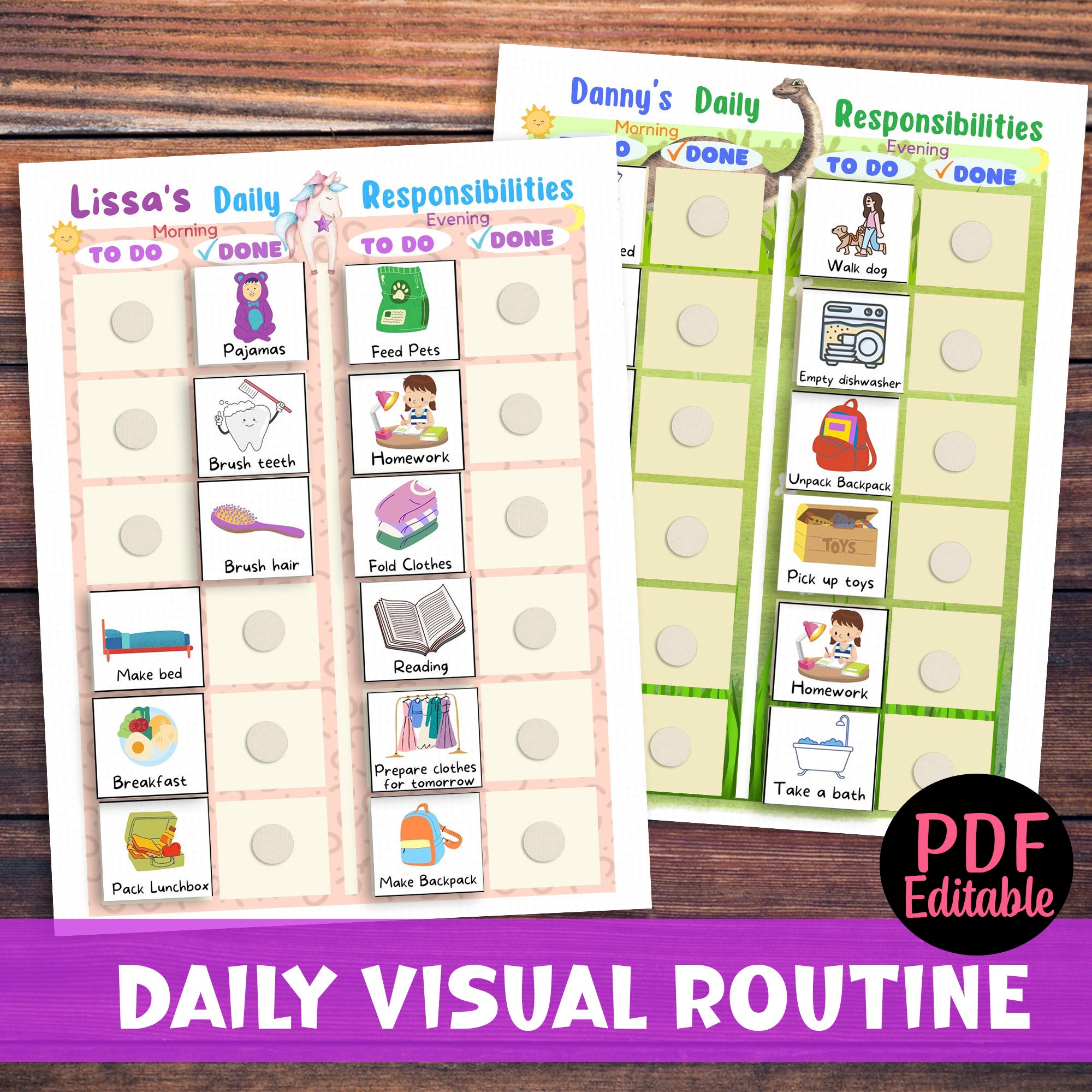 Visual Daily Routine Chart With Cards Morning Evening Schedule for Kids ...
