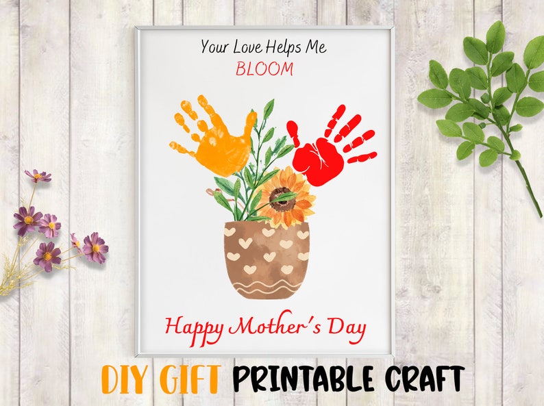 Flower Pot Mother's Day Gift Handprint Craft, Custom Printable Gifts ...