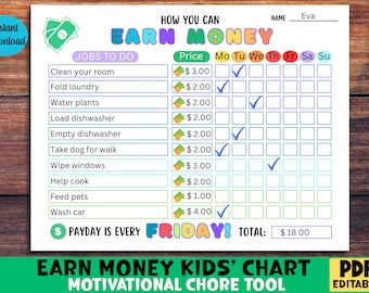 How to Earn Money Chore Chart Editable Allowance Chore Chart for Kids ...