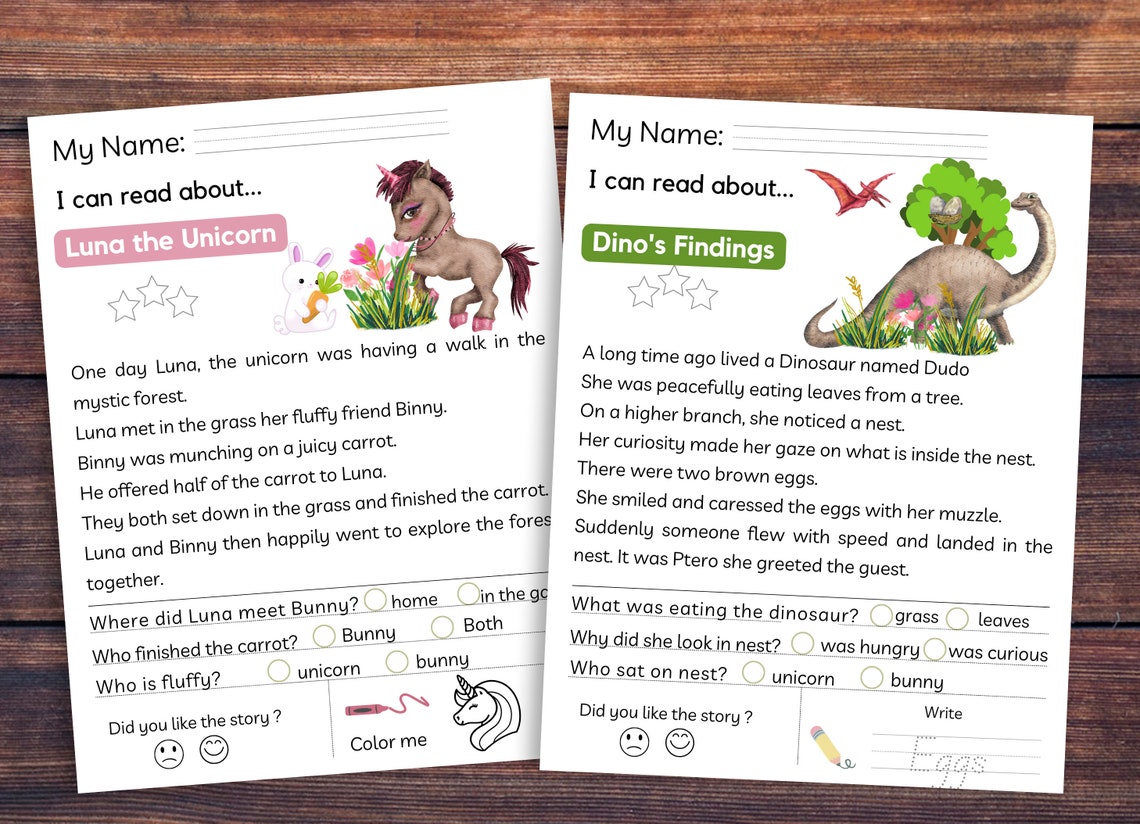 Kindergarten at Home Reading Worksheets - Comprehension Printable ...